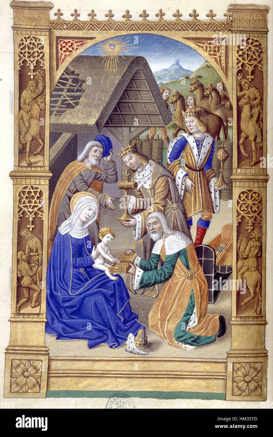 Das Manuskript „Heures de Charles VIII“ enthält eine Darstellung der drei Könige, die in ...