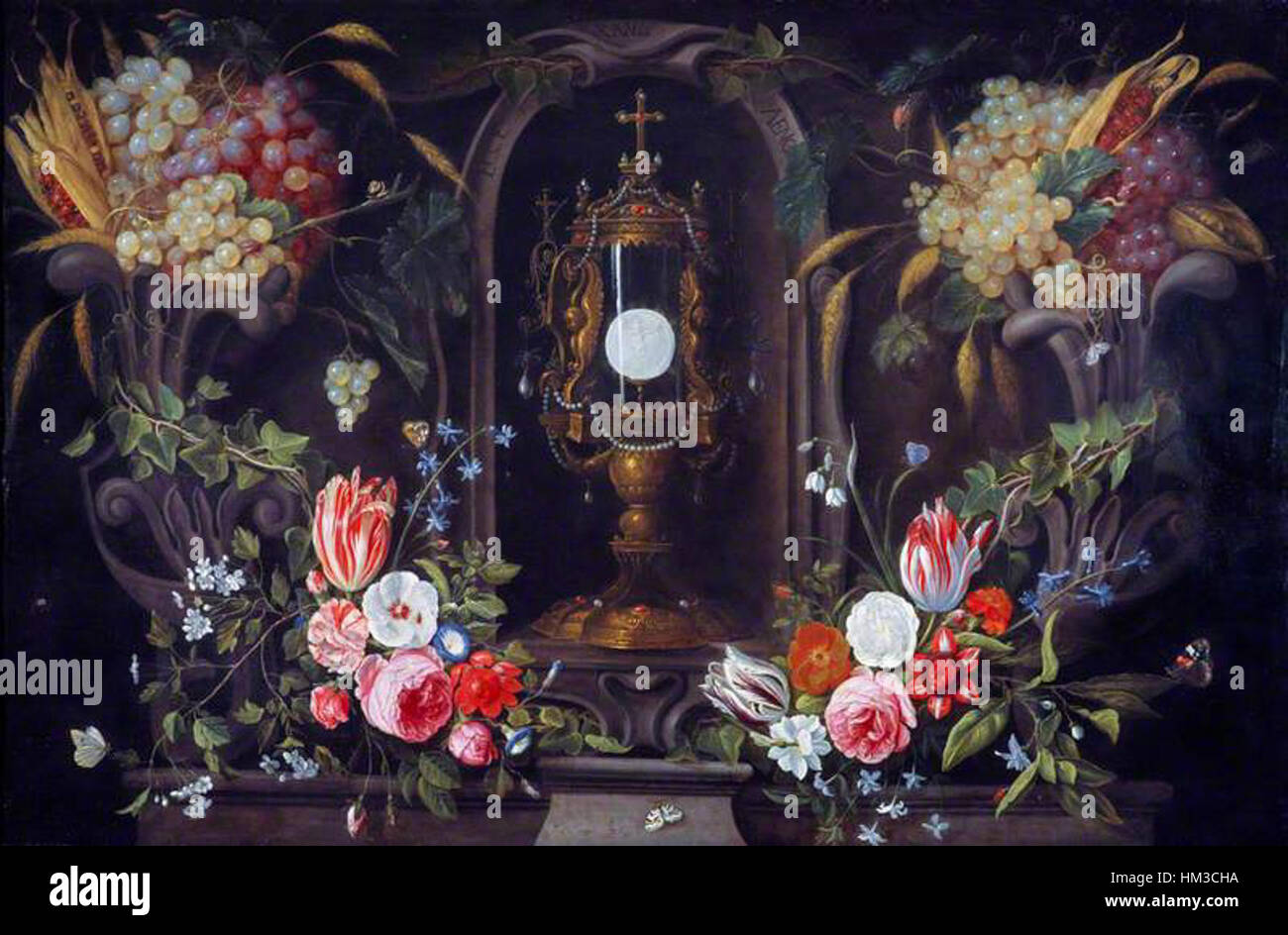 Jan van Kessel (I) - Stillleben mit Blumen und Trauben rings um eine Monstranz Stockfotografie ...