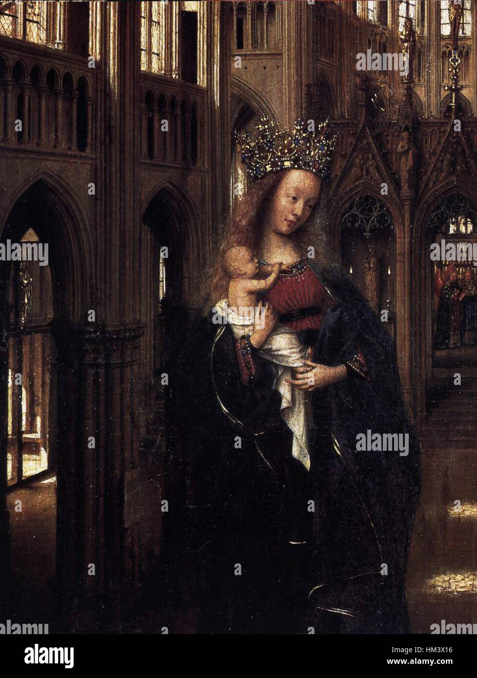 Bild eines detaillierten Abschnitts von Jan van Eycks „Madonna in der Kirche“, das die ...