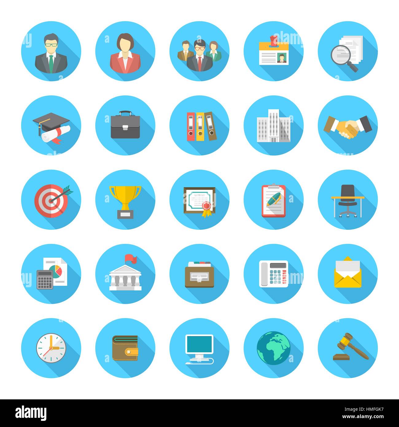 Satz von modernen flachen runden Vektor-Icons für Unternehmen ...