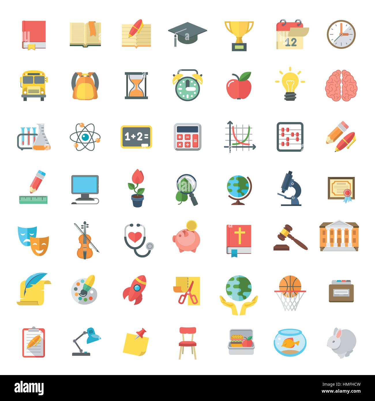 Satz von modernen flachen Vektor-Icons von Schulfächern, Tätigkeiten ... Satz von modernen flachen Vektor-Icons von Schulfächern, Tätigkeiten ...