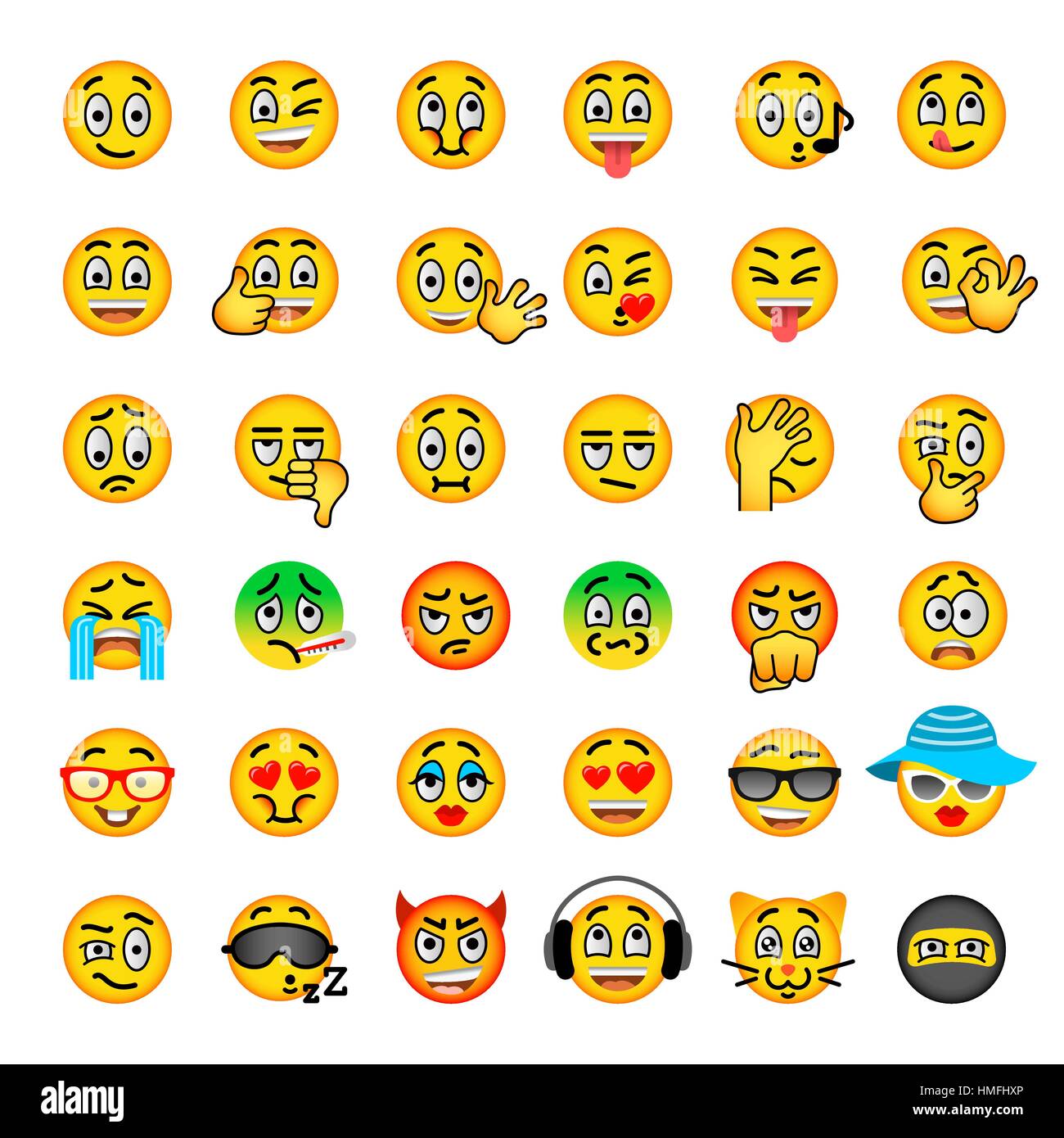 Smiley-Gesicht-flache Vektor-Icons set. Emoji Emoticons. Verschiedene ...