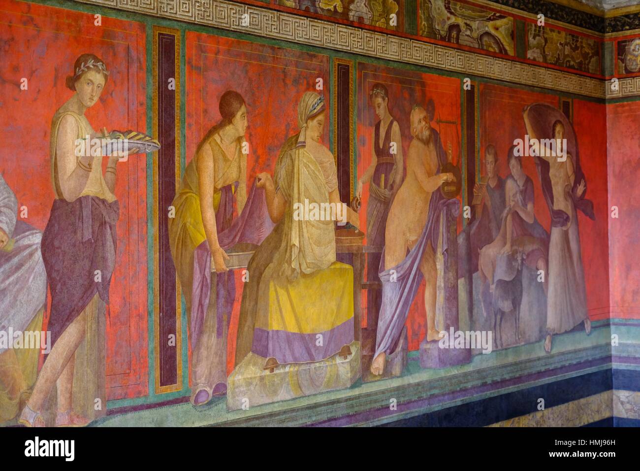 Römische Fresken in der Villa der Mysterien, Pompeji, die antike römische Stadt in der Nähe von ...