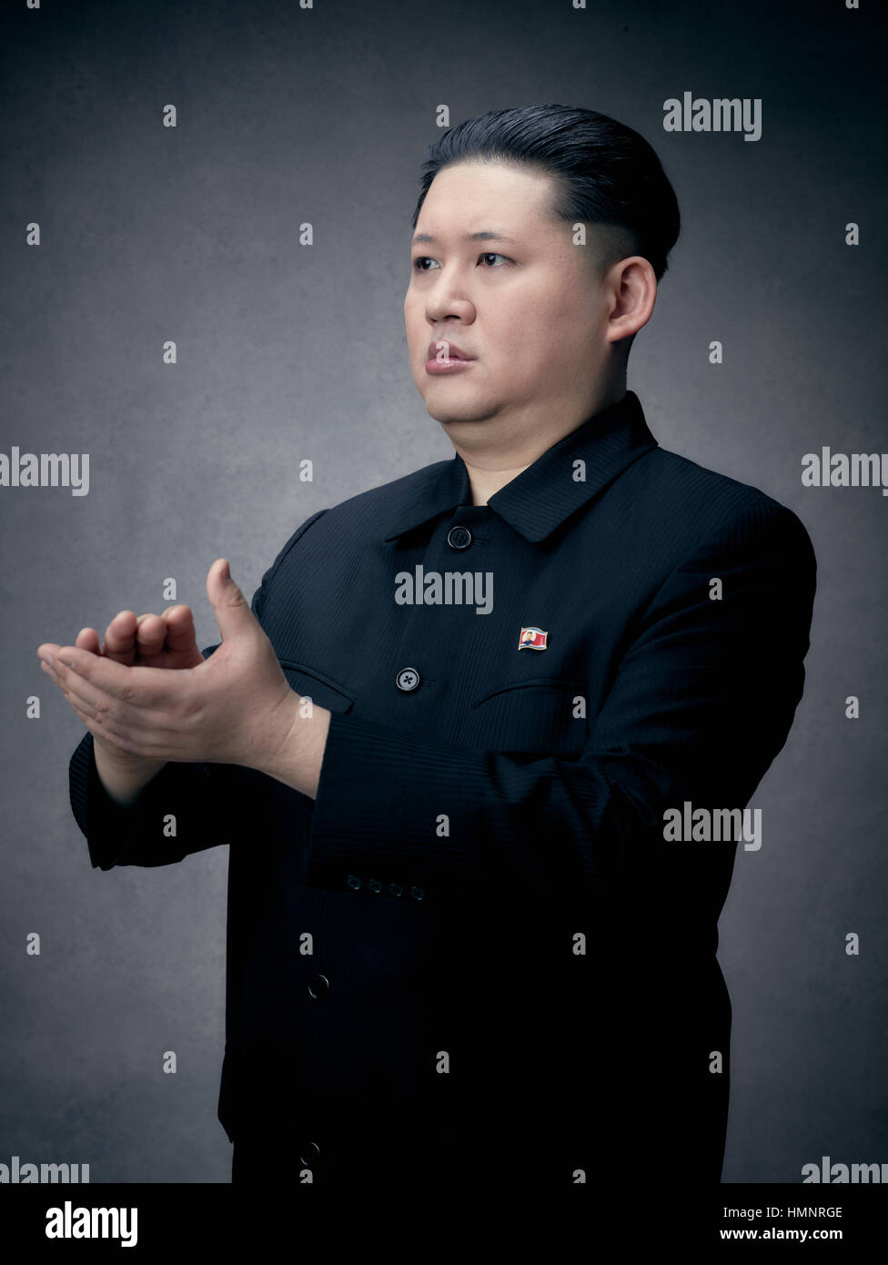 Nordkoreas Führer Kim Jong-Un-Lookalike während seines Besuchs in ...