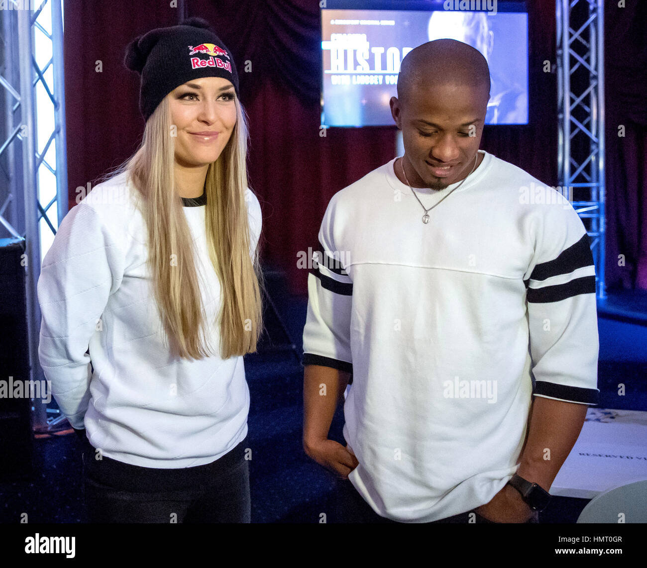 St. Moritz, Schweiz. 5. Februar 2017. Lindsey Vonn uns Ski-Team und ihr ...