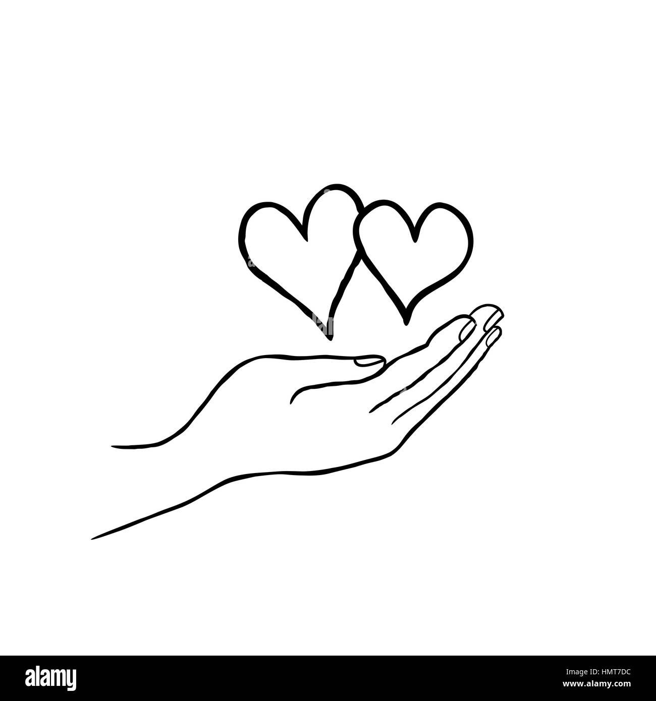 Zwei Herzen in Liebe in der Hand. Starke Familie Symbol. liebe Konzept ...