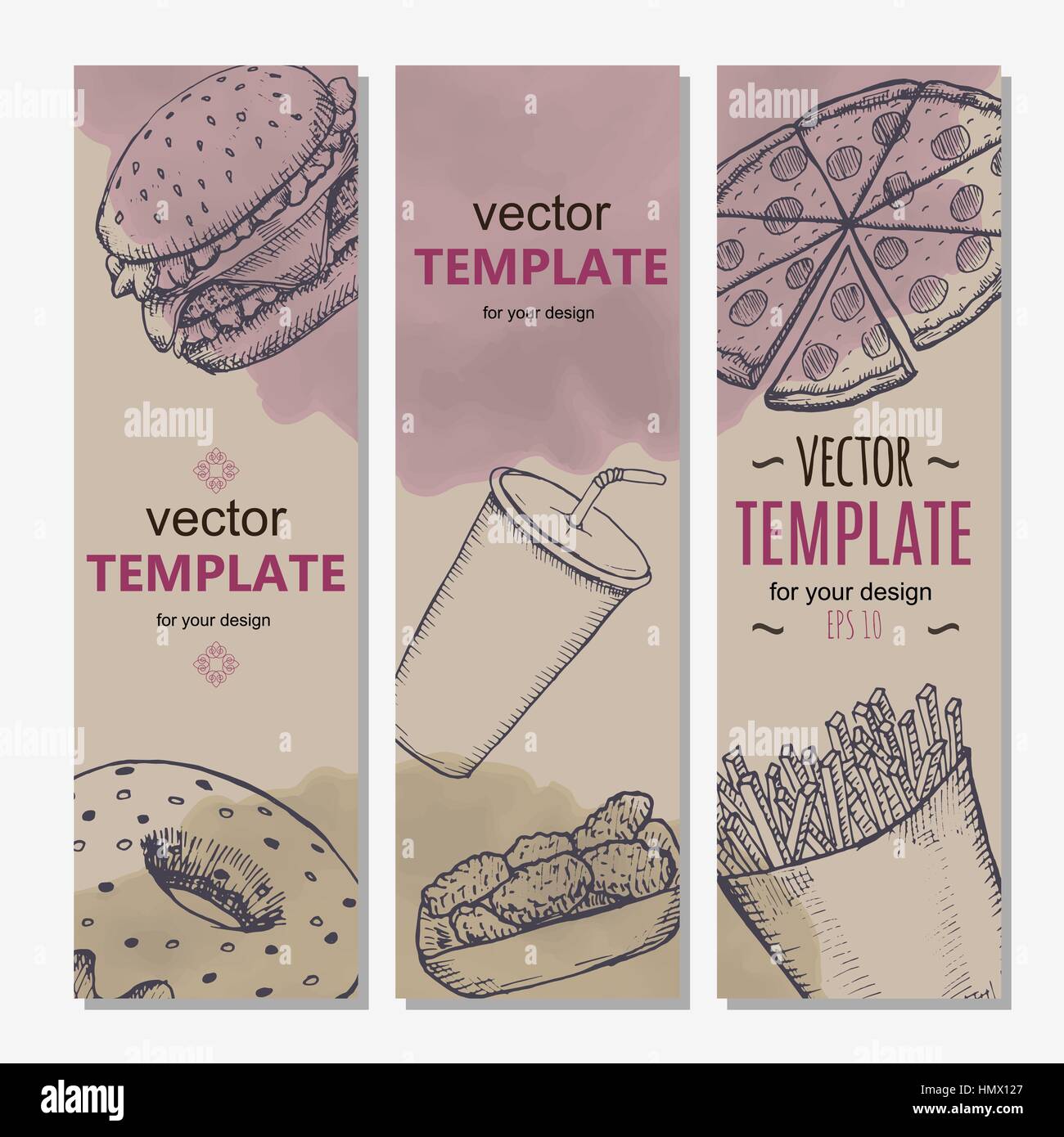 Fast Food Menü Design Vorlage Hand Gezeichnete Vektor Stock