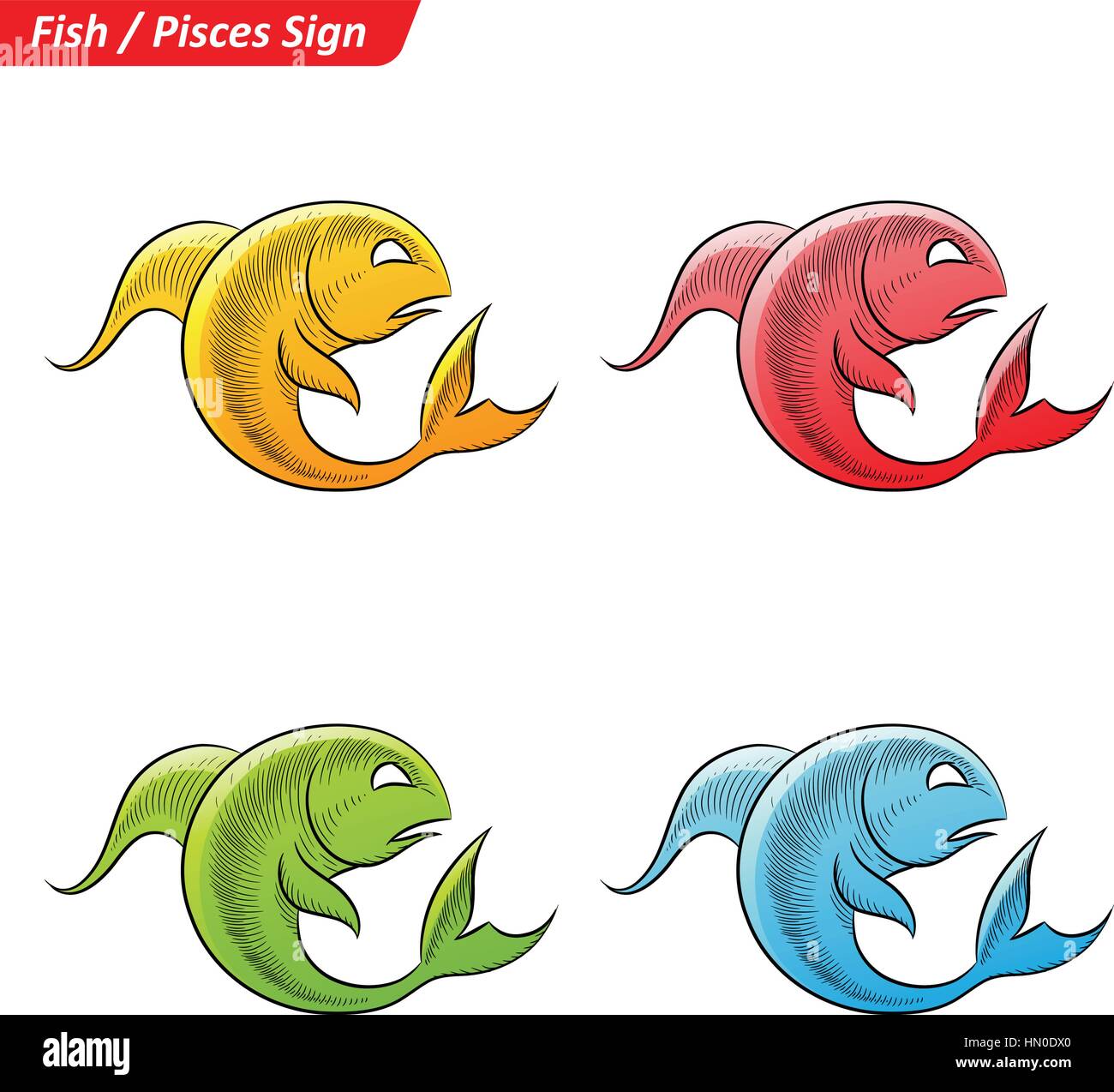 Vektor-Illustration der bunten Fische astrologischen Tierkreiszeichen ...