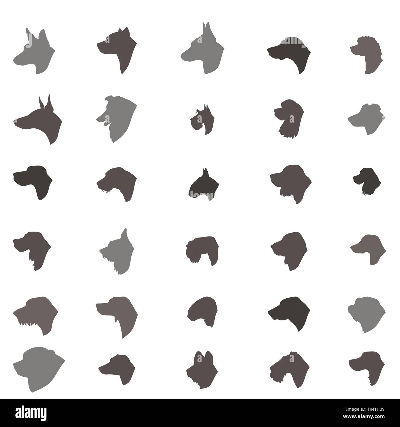 Hund Kopf silhouette Icon Set. Hunderasse. Verschiedene dos-Vektor ...