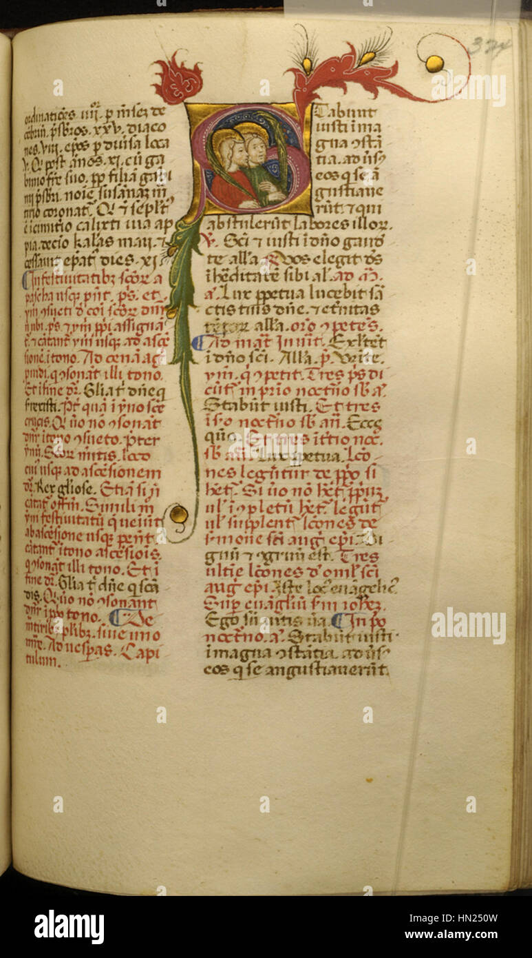 Dieses beleuchtete Manuskriptblatt, das dem Meister der Vitae Imperatorum zugeschrieben wird ...