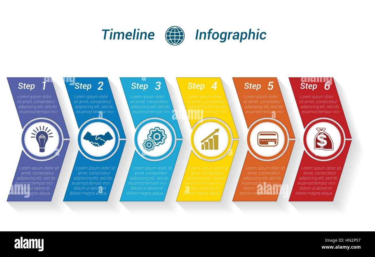 Zeitachse Infografik 6 Optionen Stock-Vektorgrafik - Alamy