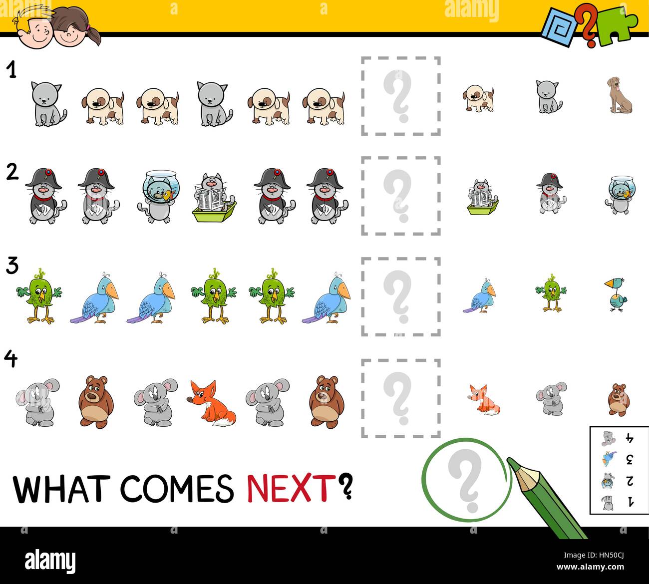 Cartoon-Illustration der Vollendung der Muster-Lernspiel für Kinder ...