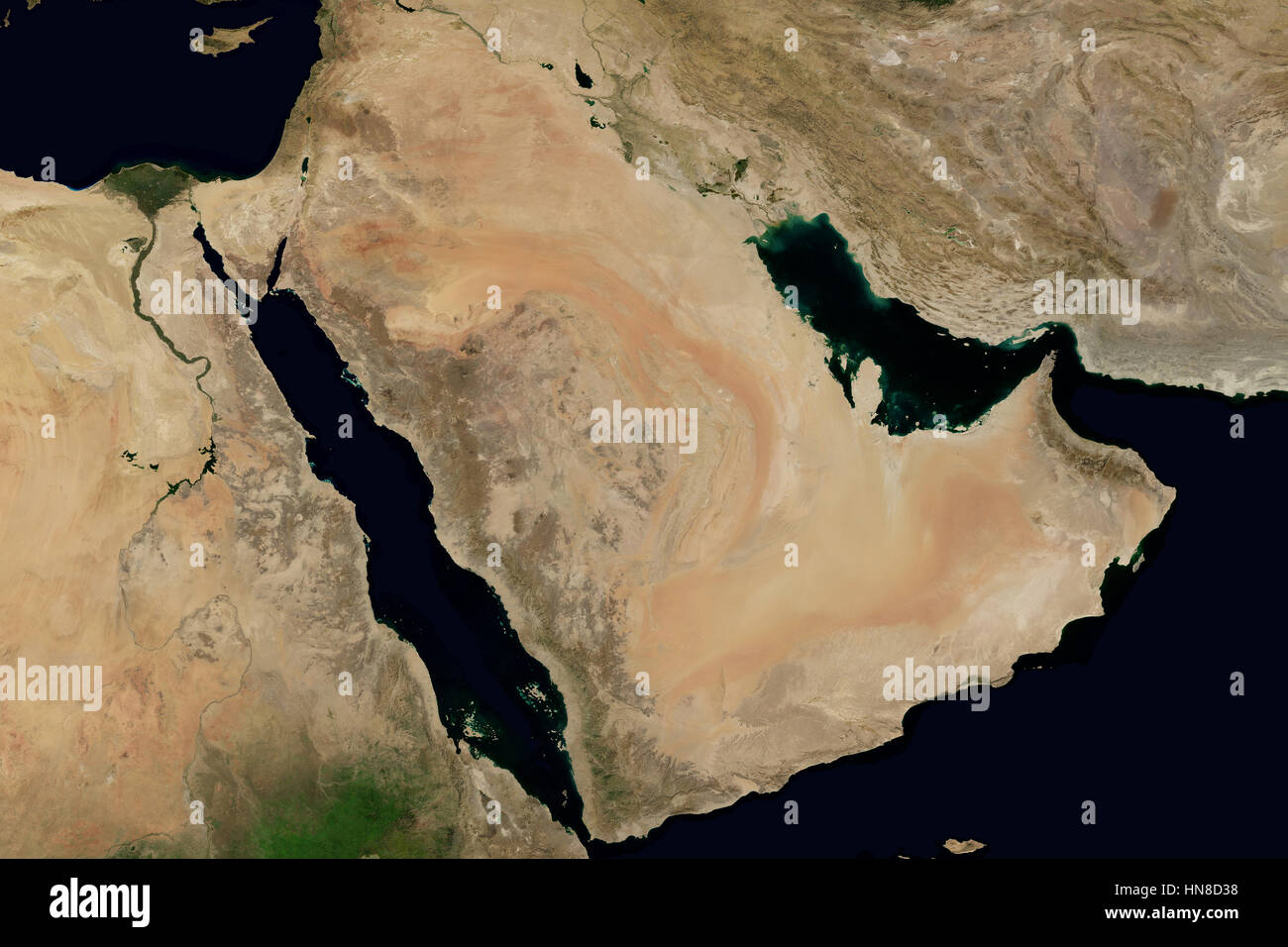 Lichter der Stadt auf der Weltkarte. Arabische Halbinsel ...