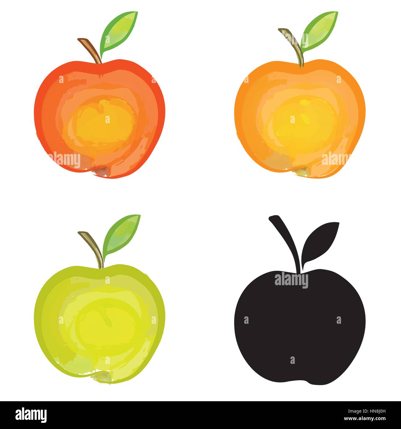 Äpfel isoliert. Apfel Obst. Hand gezeichnet Aquarell. Vector ...
