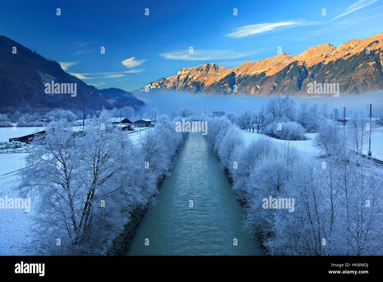 Aare Fluss meets"" Brienzer See (Brienzersee), bei Brienz Dorf, Berner ...