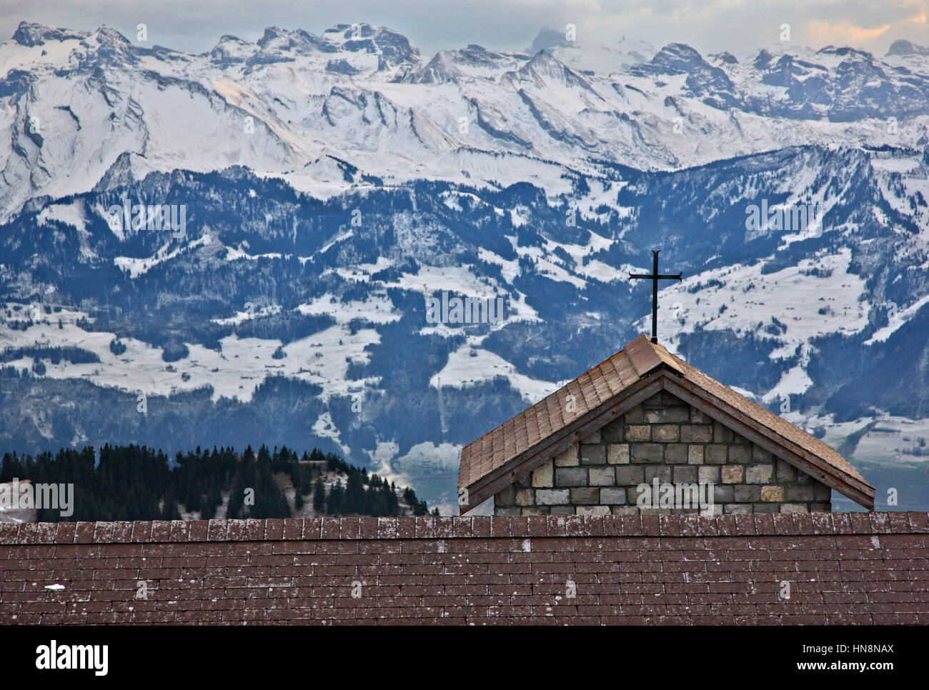 Blick auf die Schweizer Alpen von oben auf die Rigi, Schweiz ...