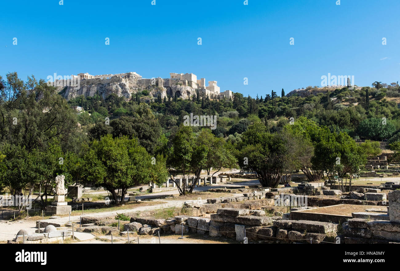 Antike Agora, Athen, hinter Akropolis, Athen, Griechenland ...
