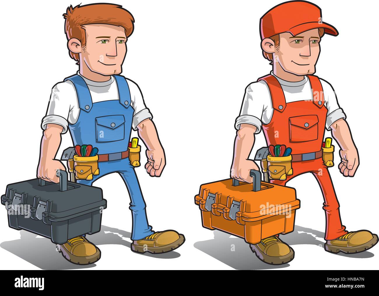 Vektor-Cartoon Illustration ein Handwerker tragen eine Toolkit Stock ...
