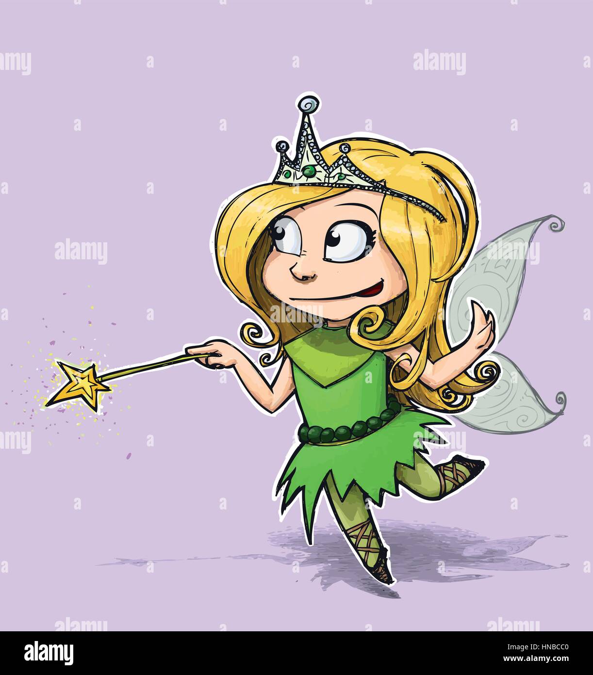 Cartoon-Illustration eines kleinen Mädchens gekleidet wie eine Fee ...