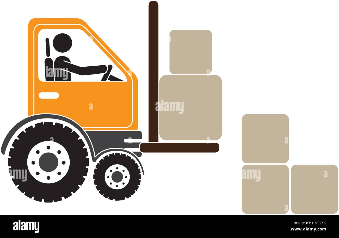 Gabelstapler mit Piktogramm-Treiber und Boxen-Vektor-illustration Stock ...