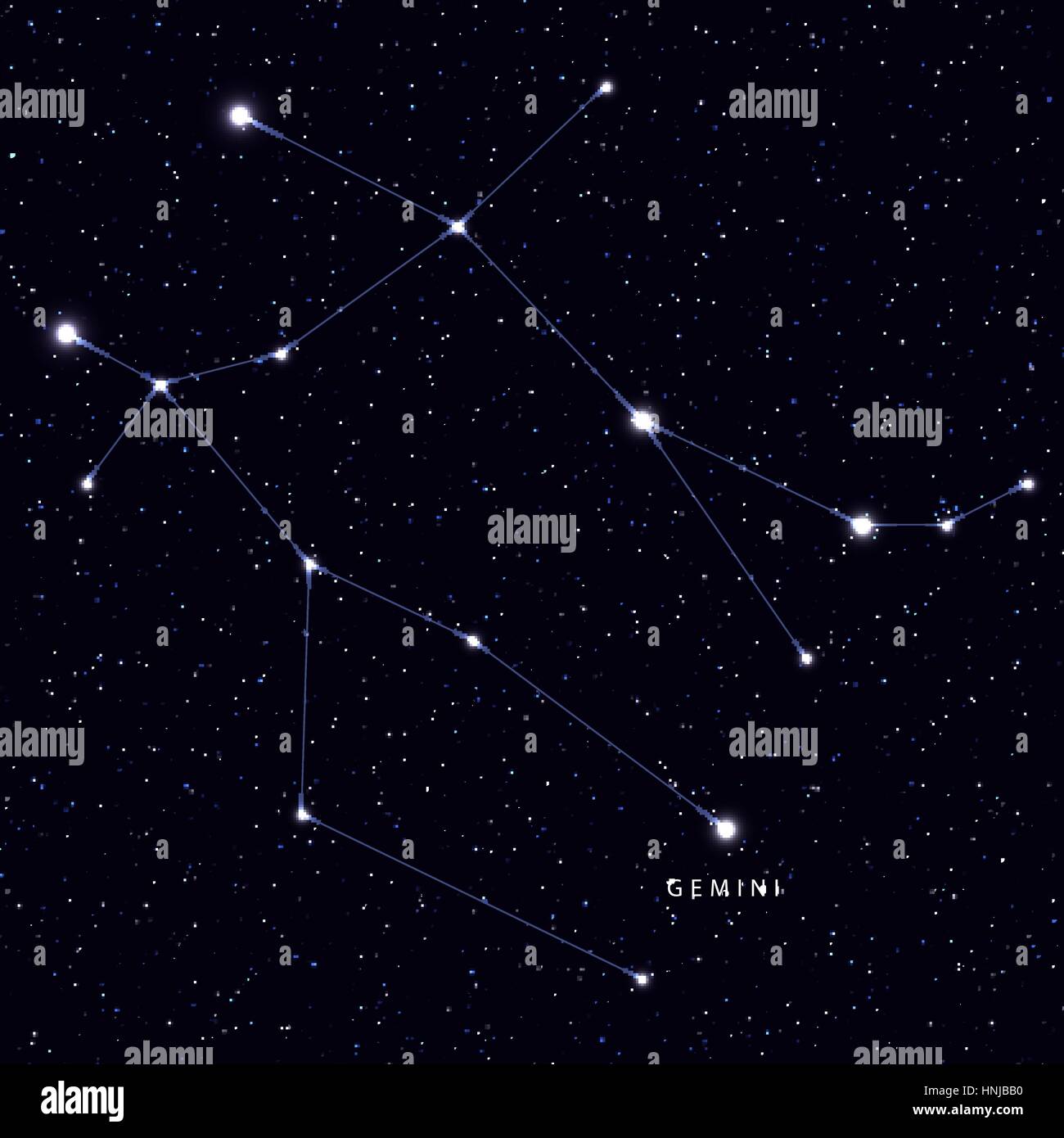 Sky-Map mit dem Namen der Sterne und Sternbilder. Astronomisches Symbol Sternbild Gemini Stock ...