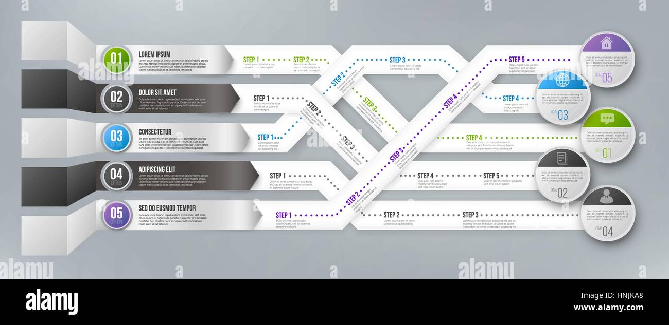 Timeline-Infografik-Vorlage mit Schritten Stock-Vektorgrafik - Alamy
