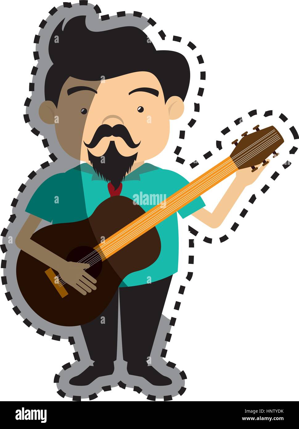 Sticker bunt Silhouette Sänger mit Akustik-Gitarre-Vektor-illustration ...