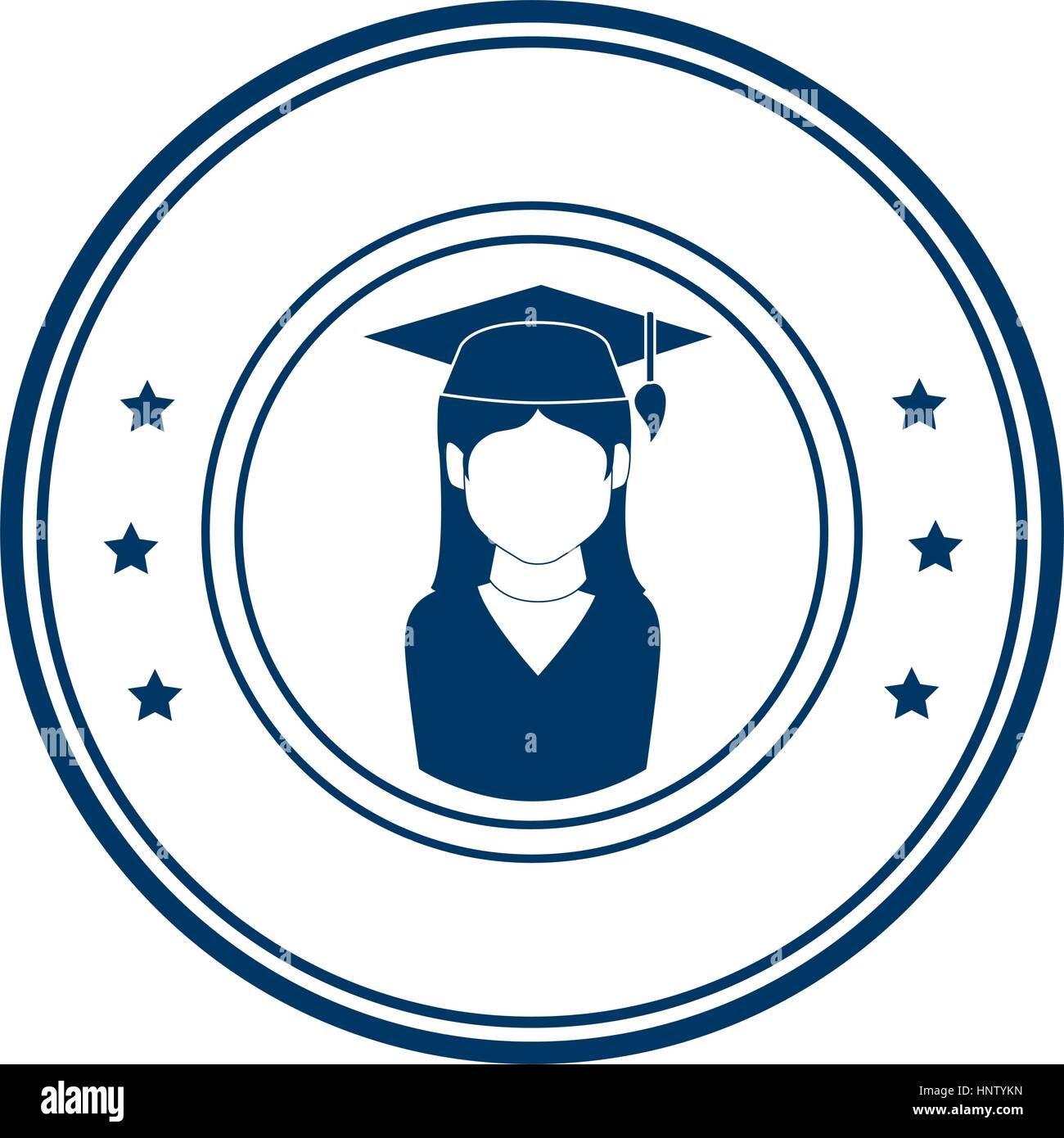 kreisförmige Emblem mit Frau mit Abschluss-Outfit-Vektor-illustration ...