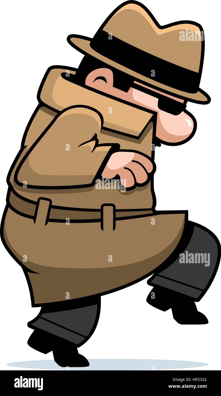 Ein Cartoon-Spion in einen Mantel schleicht herum Stock-Vektorgrafik ...