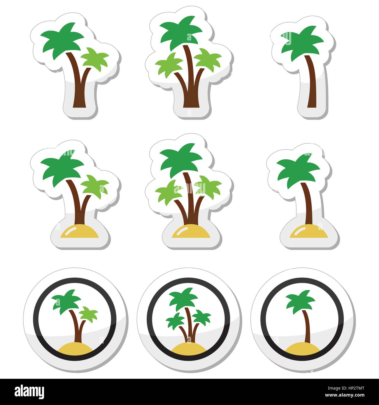 Palmen, exotischen Urlaub am Strand von Vektor-Icons Set. Sammlung von ...