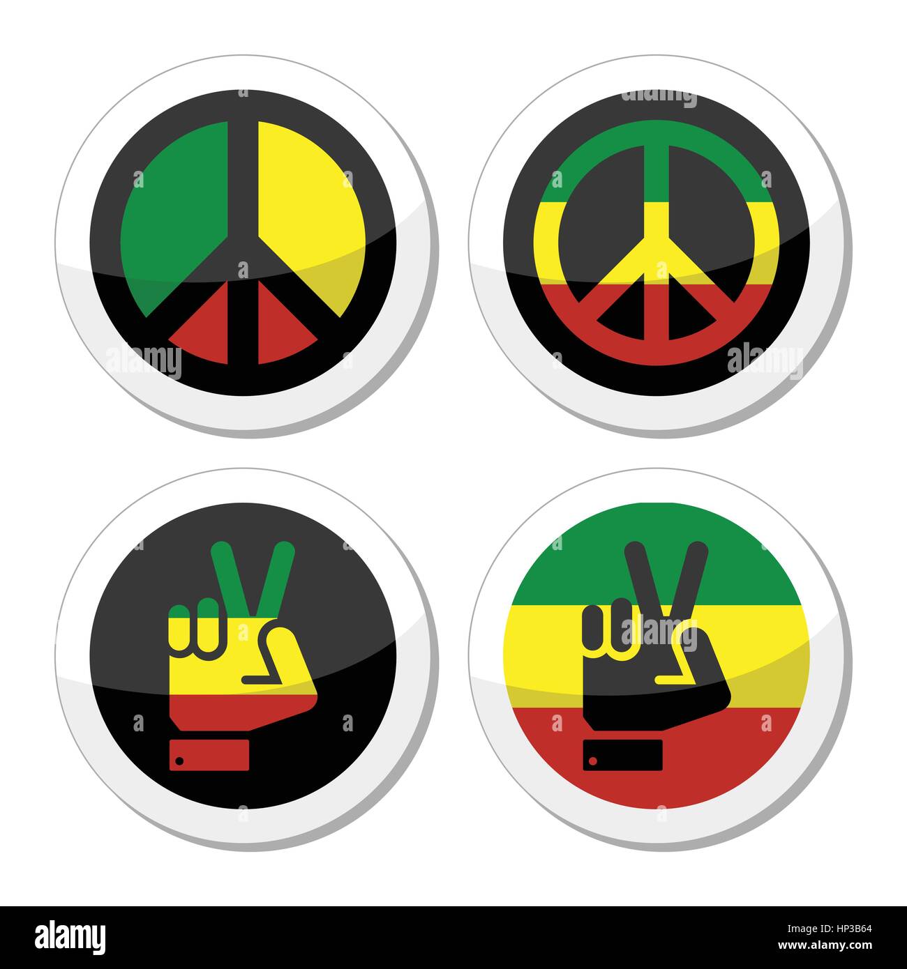 Rasta Frieden, Hand Geste Vektor-Icons Set. Rastafari Frieden Symbole ...
