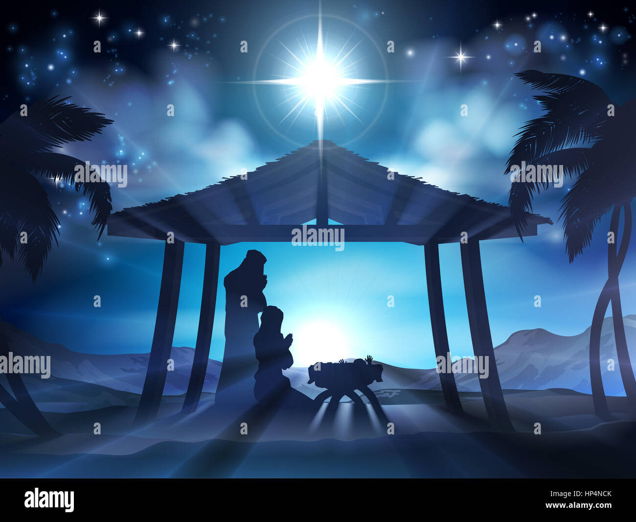 Christlichen Weihnachtskrippe Baby Jesus in der Krippe mit Maria und ...