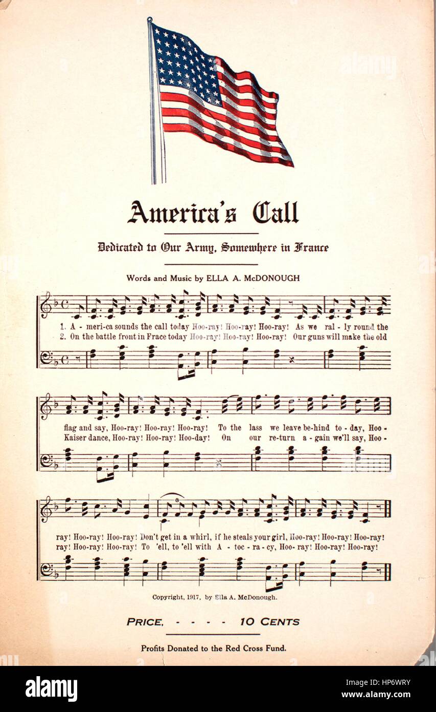 Noten-Cover-Bild des Liedes "Amerikas Ruf", mit ursprünglichen ...