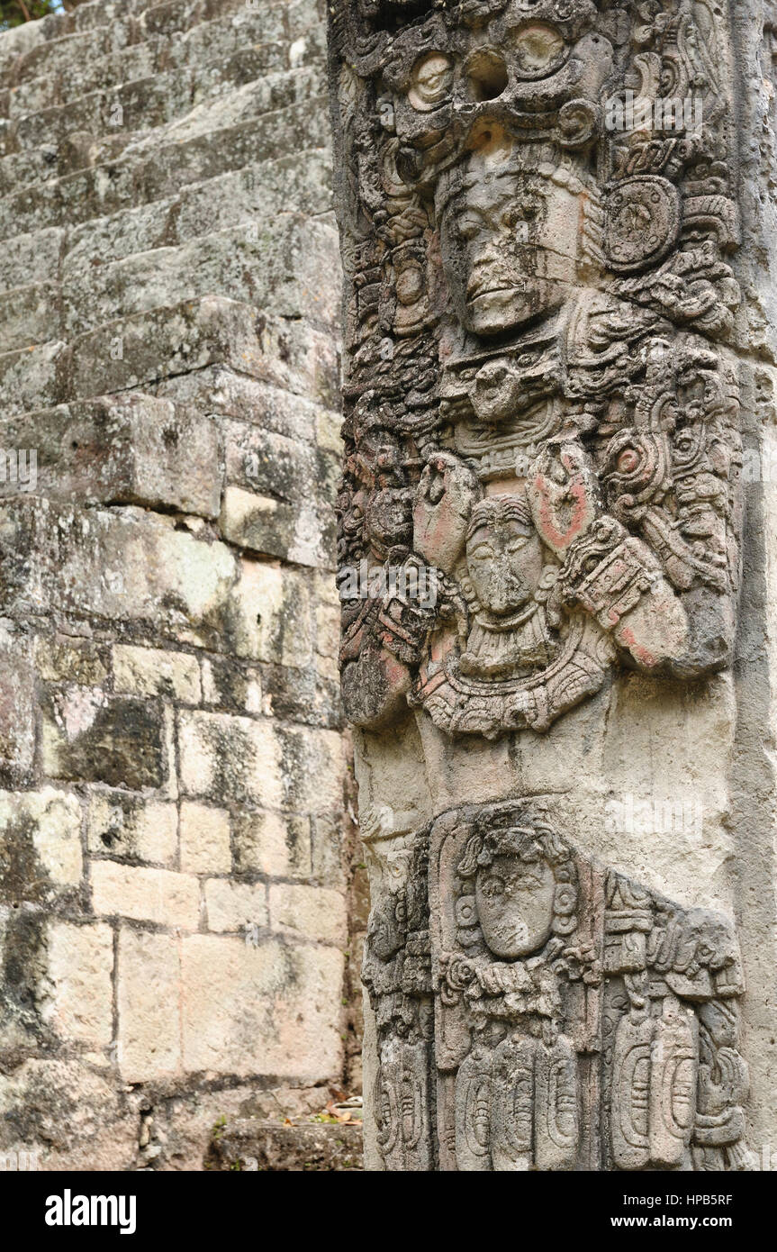 Honduras, Ruinen Maya-Stadt in Copan. Das Bild zeigt Details der Stela ...