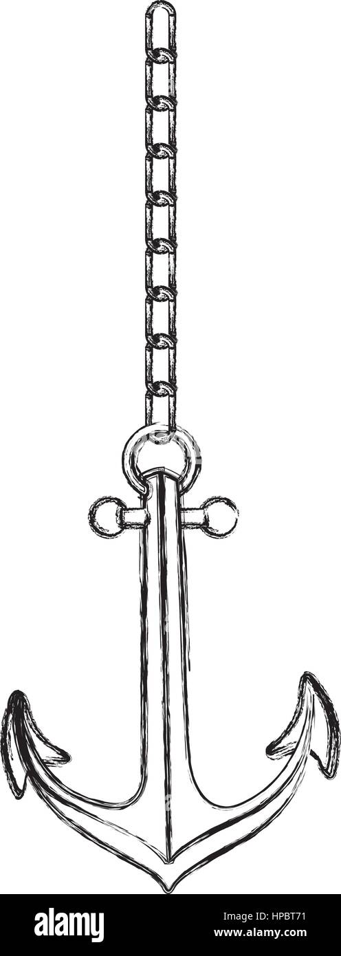 monochrome Kontur Handzeichnung der Anker mit Kette Stock-Vektorgrafik ...