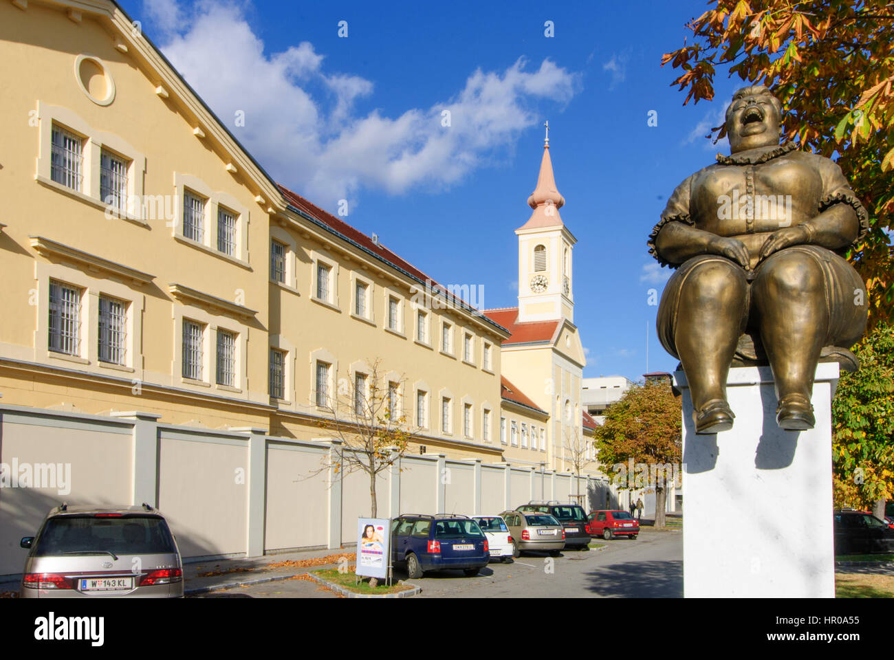 Krems ein der Donau, Gefängnis und Cartoon Figur des Manfred Deix vor ...