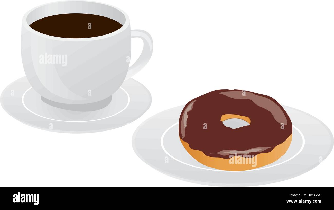 Vektor-Illustration der Kaffeetasse mit Krapfen, Kaffeepause, Frühstück ...