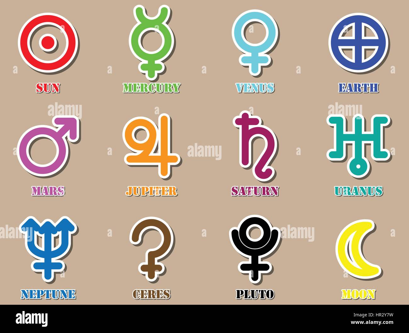 Bunte Astronomie Planeten Zeichen symbol Icon-Vektor-Illustration-set ...