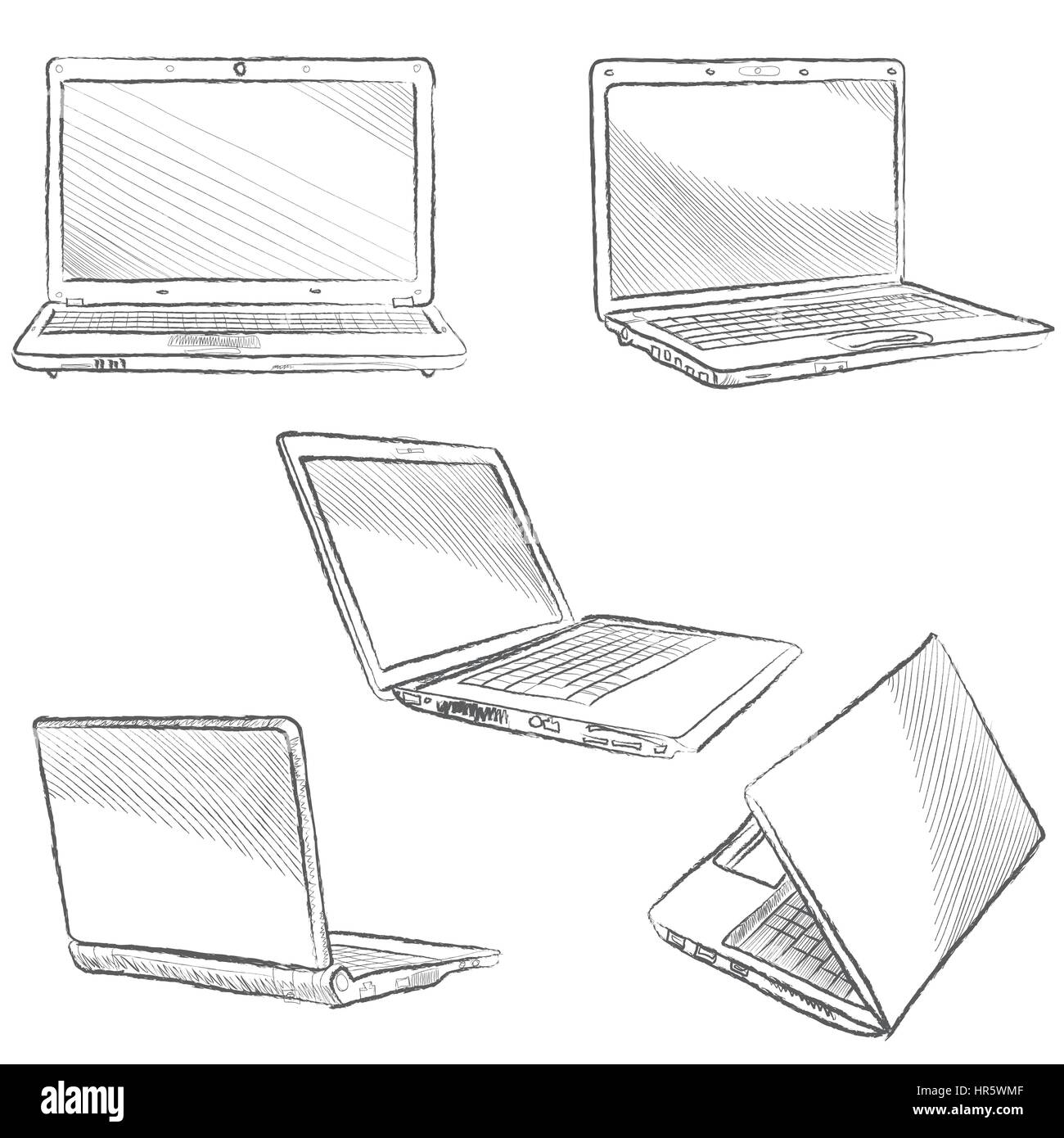 Laptop gesetzt. Computer hand gezeichnete Skizze doodle eingraviertem ...