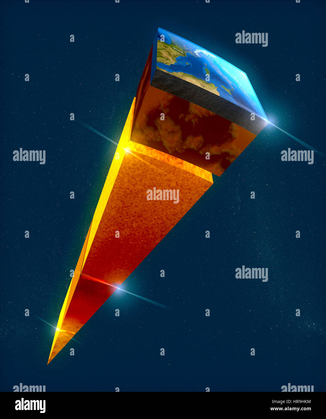 Erde-Struktur, Aufteilung in Schichten, die Erdkruste und Kern. 3D ...