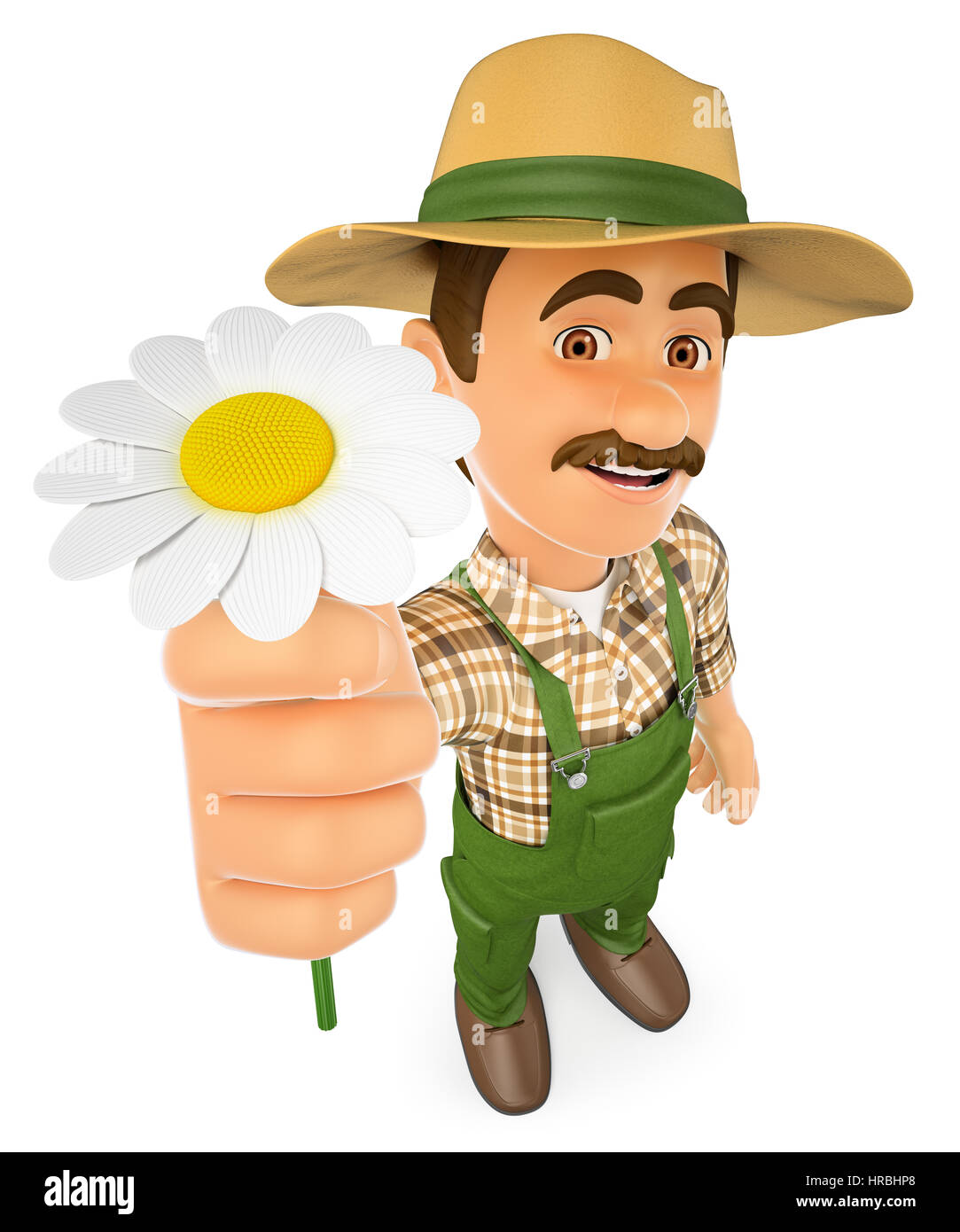 3d-arbeitenden Menschen Abbildung. Gärtner mit einem Daisy. Feder ...