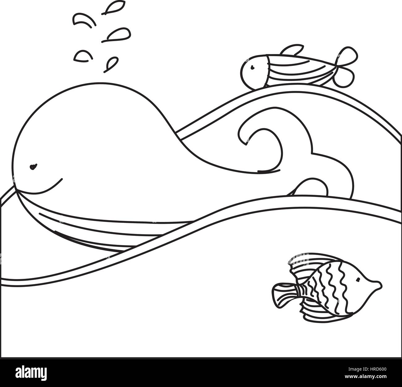 Silhouette Wassertiere im Meer-Symbol Stock-Vektorgrafik - Alamy