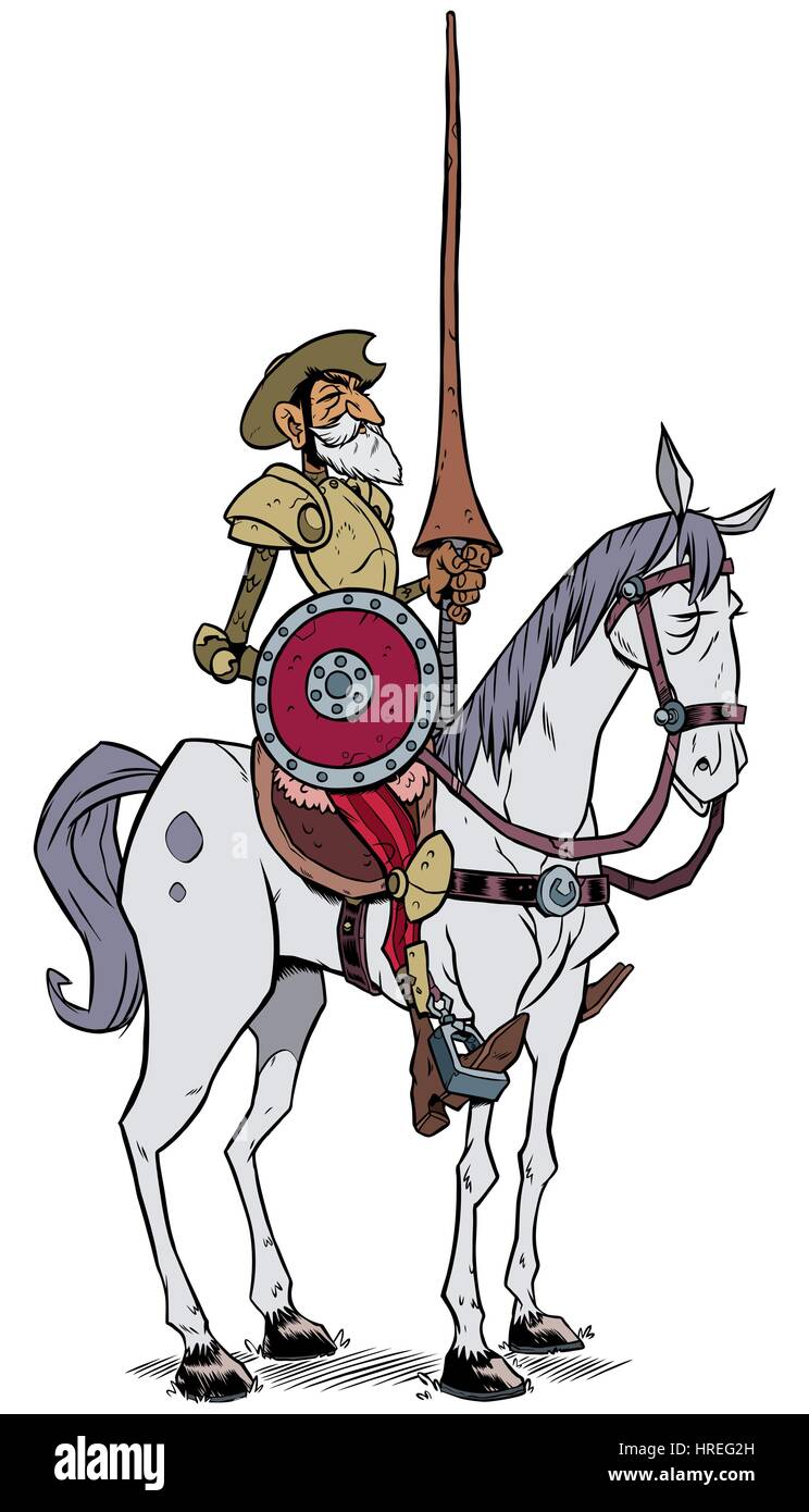 Comic-Illustration des Don Quijote von der Mancha isoliert auf weißem ...