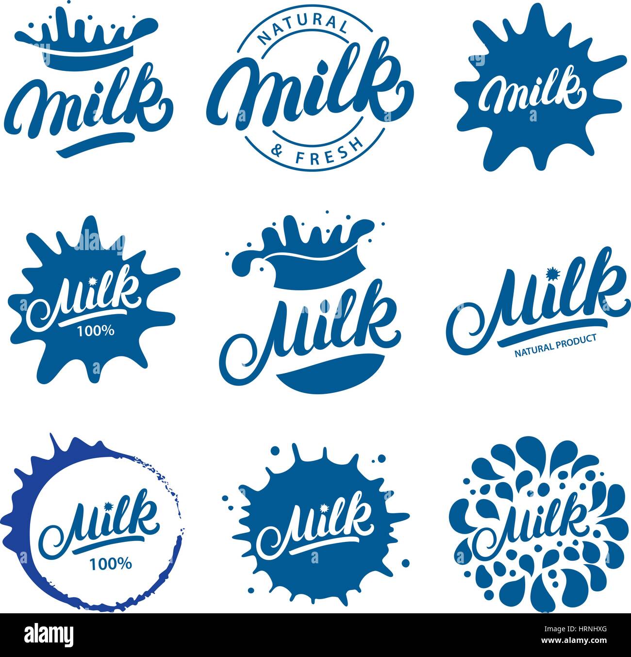Satz von handgeschriebenen Schriftzug Milch Logos, Etiketten, Abzeichen ...