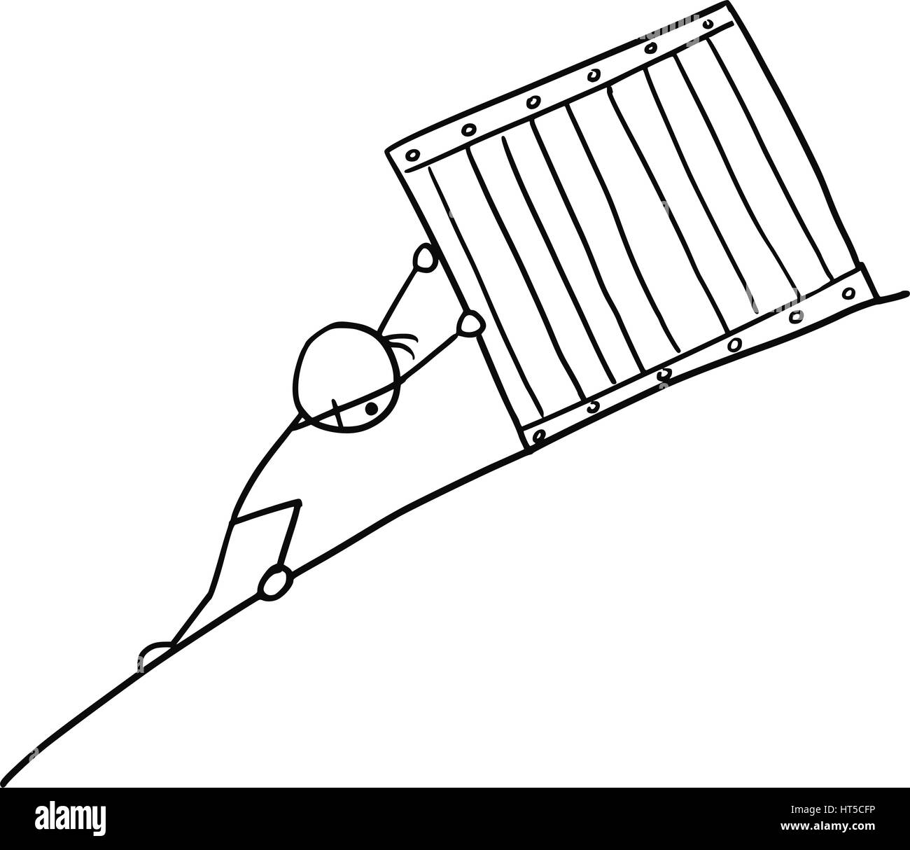 Cartoon-Vektor doodle Stickman große Kiste um zu Hang hochschieben ...