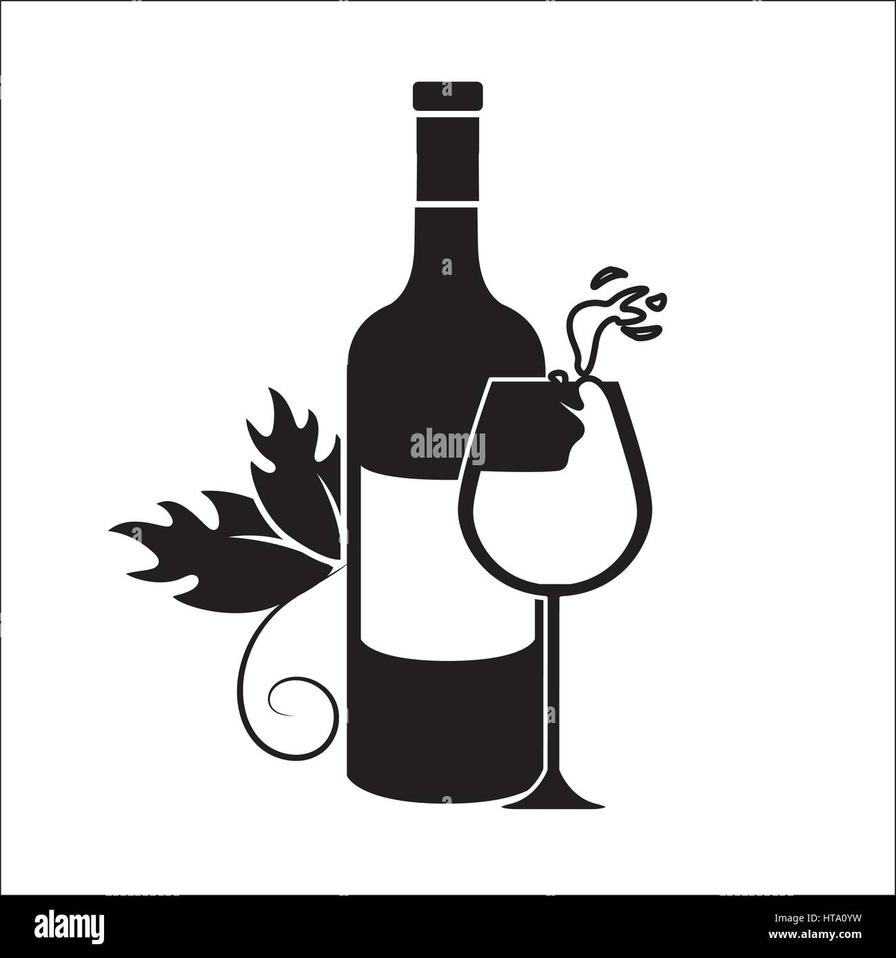 Flasche und Glas Wein Symbol plantschen Stock-Vektorgrafik - Alamy
