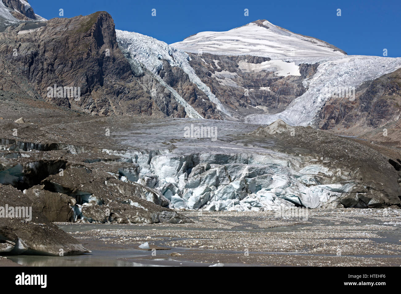 Gletscherzunge, Gletscher Pasterze mit Johannisberg, Großglockner ...