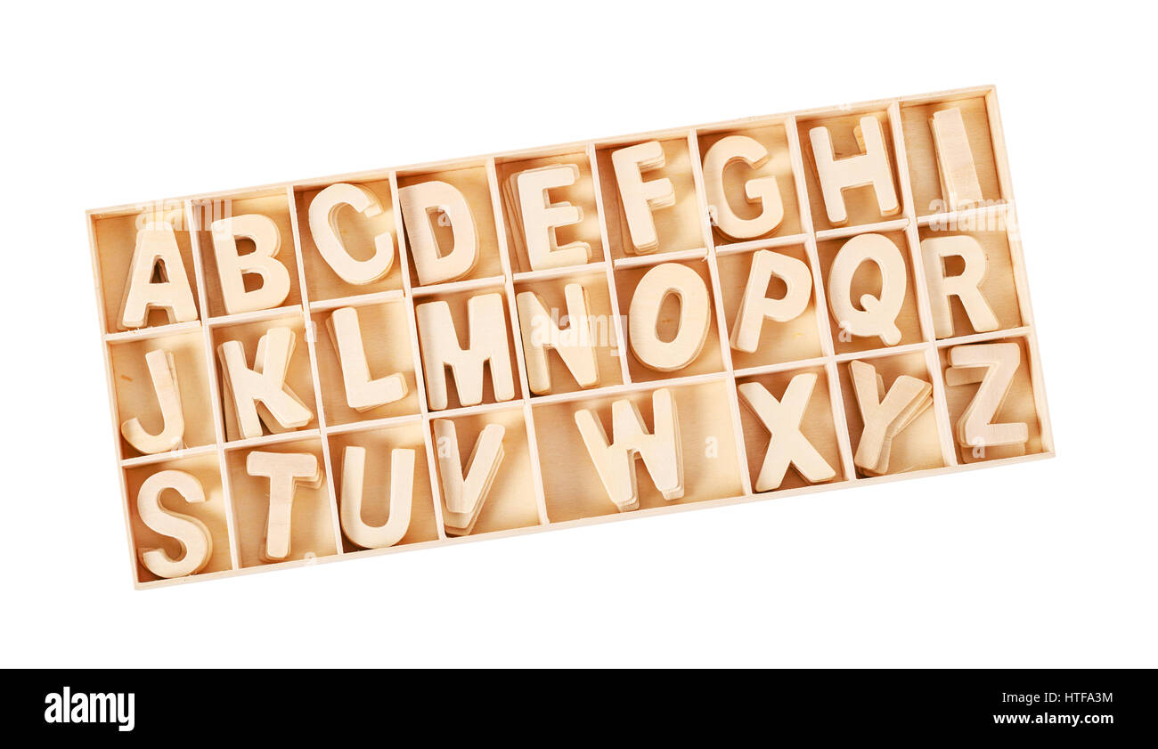 Holzbuchstaben ABC Alphabet für Kind im Feld isoliert auf weißem ...