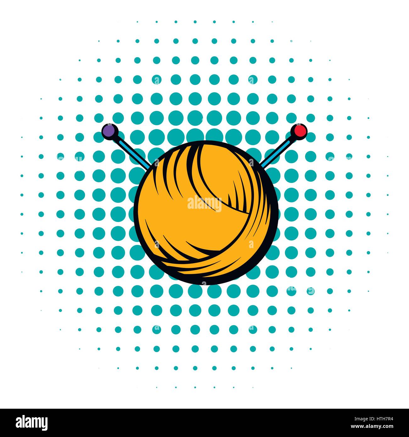 Stricken, Faden und Nadeln Symbol, Comic Stock-Vektorgrafik - Alamy