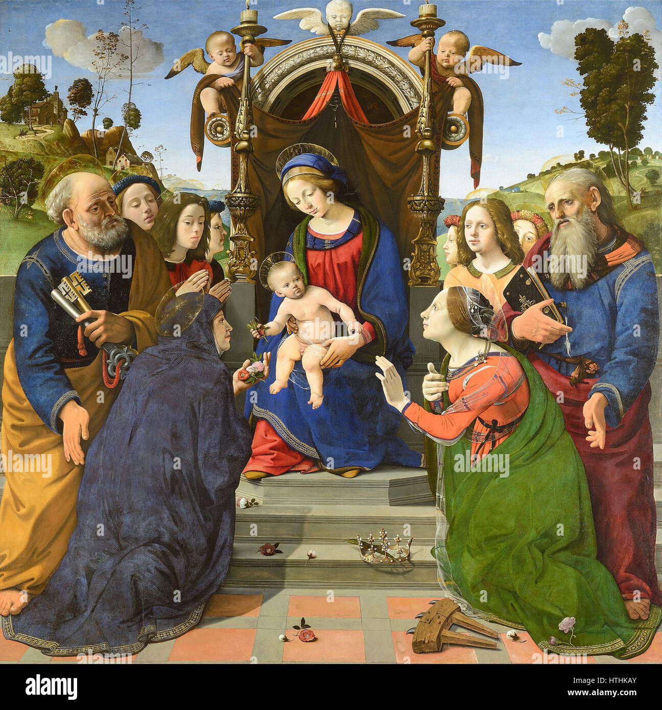 Madonna und Kind inthronisiert mit Heiligen Piero di Cosimo Stockfotografie - Alamy